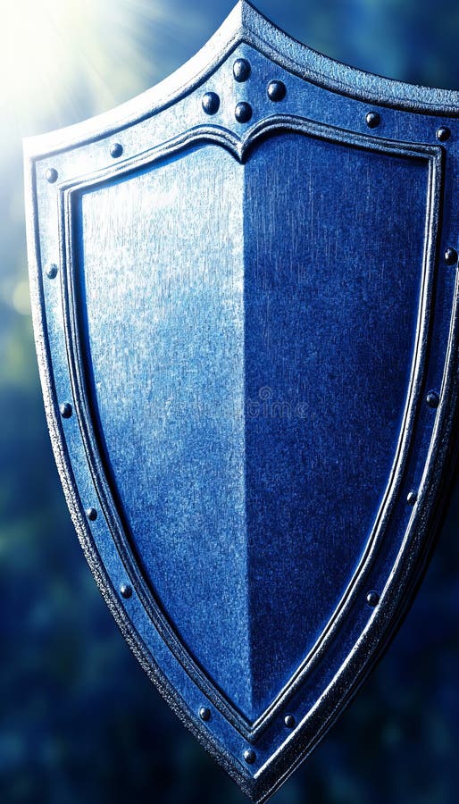 Blue Metallic Security Shield, Protection, Defense and Safety Concept ...