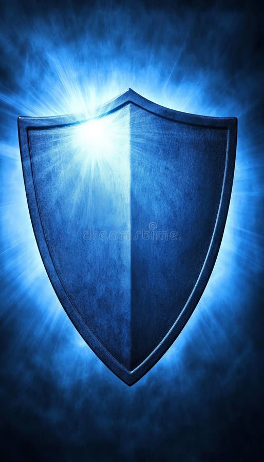 Blue Metallic Shield, Protection and Security Concept with Glowing ...