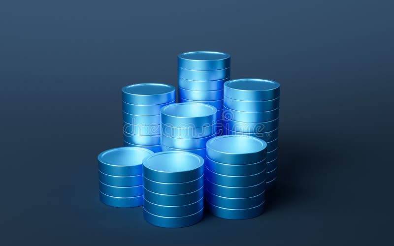 Blue Metallic Stacked Coins, 3d Rendering Stock Illustration ...