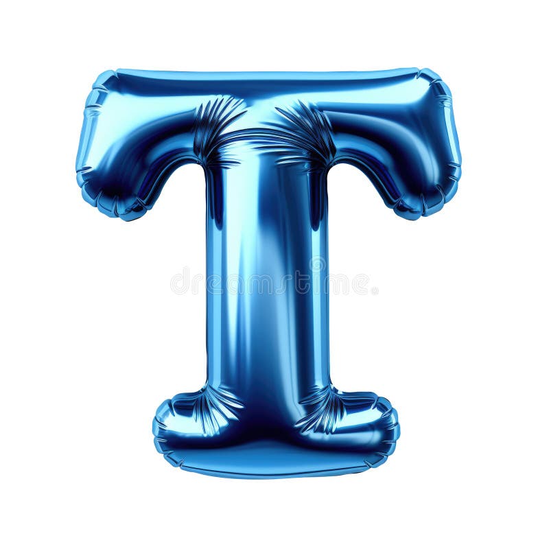 Blue Metallic T Alphabet Balloon Realistic 3D on White Background Stock ...