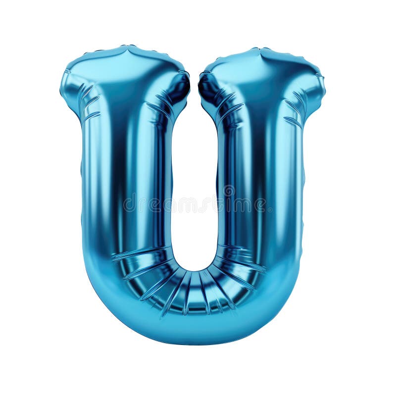 Blue Metallic U Alphabet Balloon Realistic 3D on White Background Stock ...