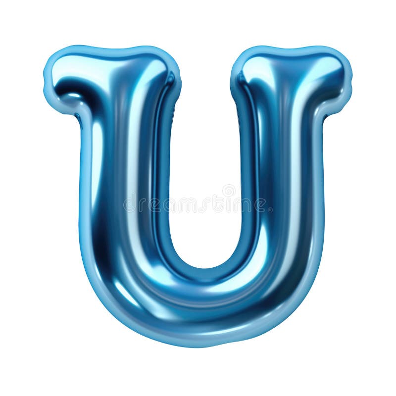 Blue Metallic U Alphabet Balloon Realistic 3D on White Background Stock ...