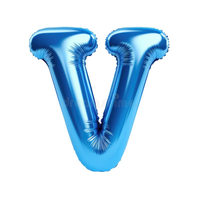 Blue Metallic V Alphabet Balloon Realistic 3D on White Background Stock ...