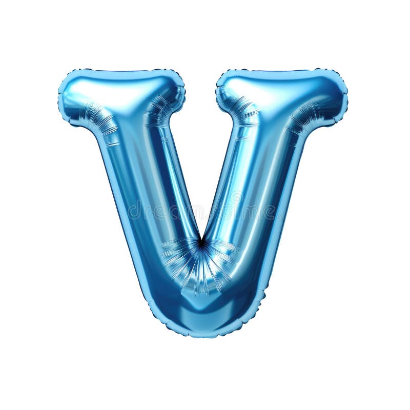 Blue Metallic V Alphabet Balloon Realistic 3D on White Background Stock ...