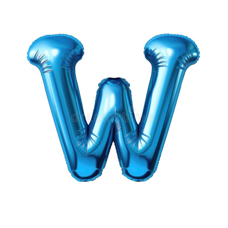 Blue Metallic W Alphabet Balloon Realistic 3D on White Background Stock ...