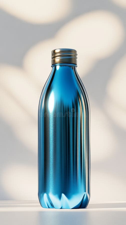 Blue Metallic Water Bottle on White Background Stock Photo - Image of ...