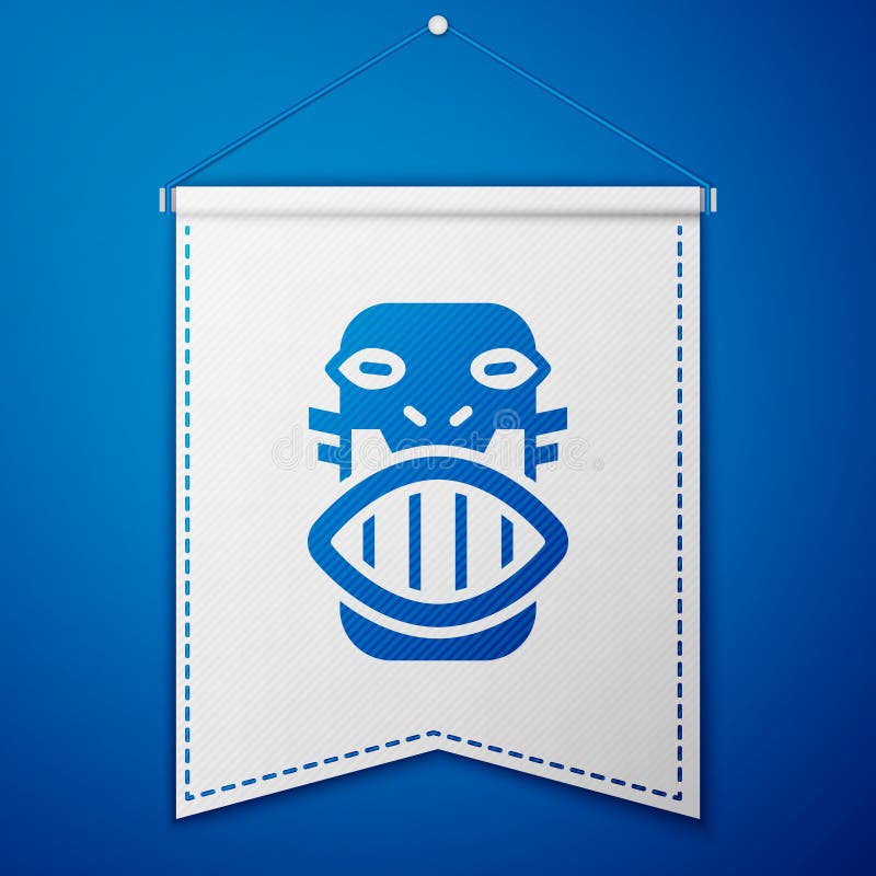 Blue Mexican Mayan or Aztec Mask Icon Isolated on Blue Background ...