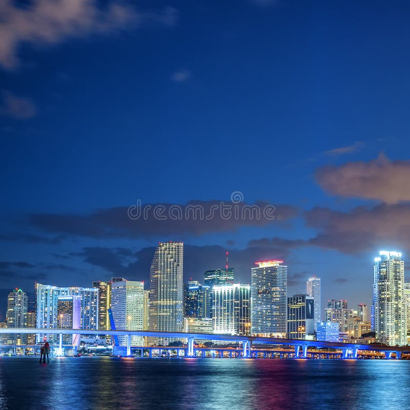 Blue Miami stock photo. Image of night, bridge, ocean - 38288834