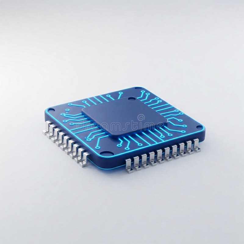 A Blue Microchip with Bright Blue Traces and Pins Stock Illustration ...