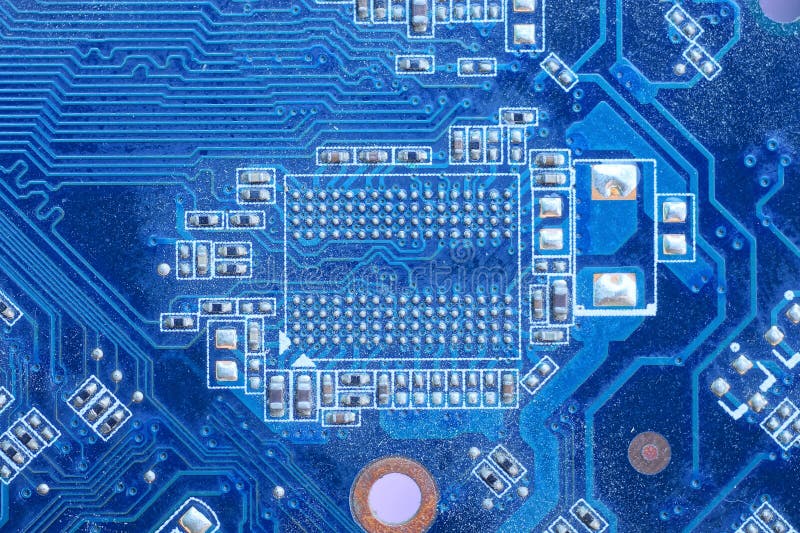 Blue Microcircuit Board with Small Gray Details Stock Image - Image of ...