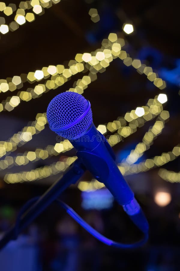 Blue Microphone Against the Backdrop of Scenery Lights on the Show ...