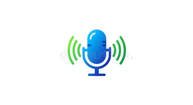 Blue Microphone Graphic Centered on a White Background, Featuring Sound ...