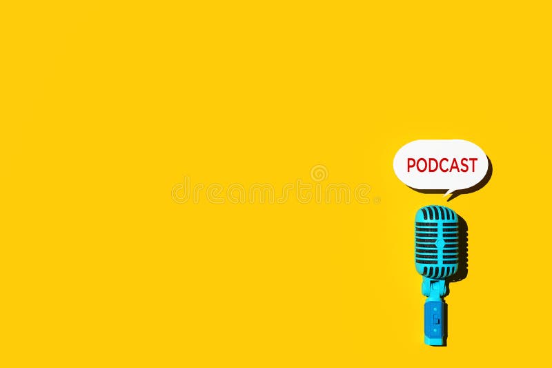 Blue Microphone is Recording a Podcast on Yellow Background Stock ...