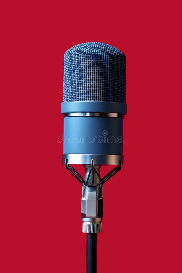 Blue Microphone on Red Background, Generative AI Stock Illustration ...
