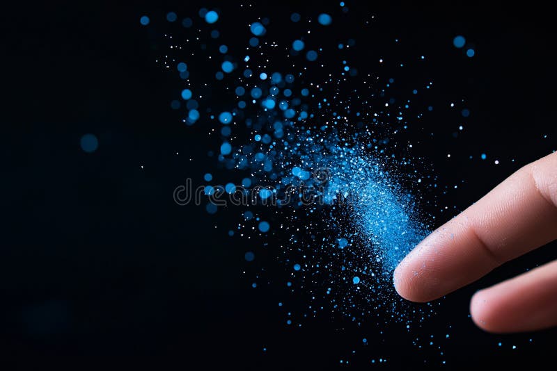 Blue Microplastic Particles are Scattered from Fingertip, Creating ...
