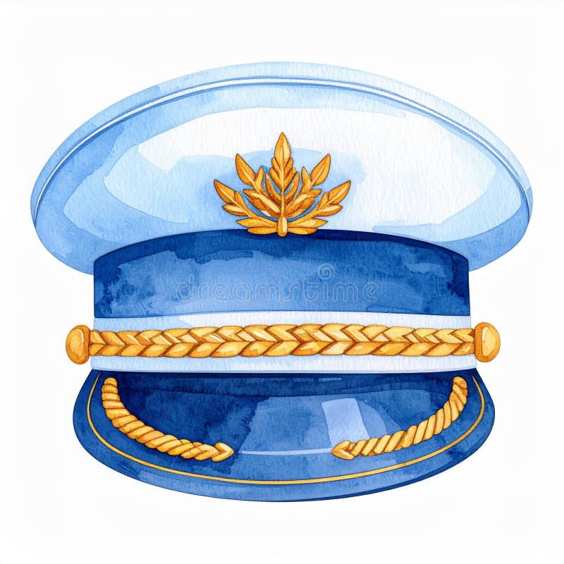 Blue Military Officer Cap with Gold Braid and Insignia Stock ...