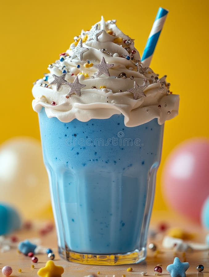 A Blue Milkshake with Whipped Cream and Sprinkles. Stock Image - Image ...