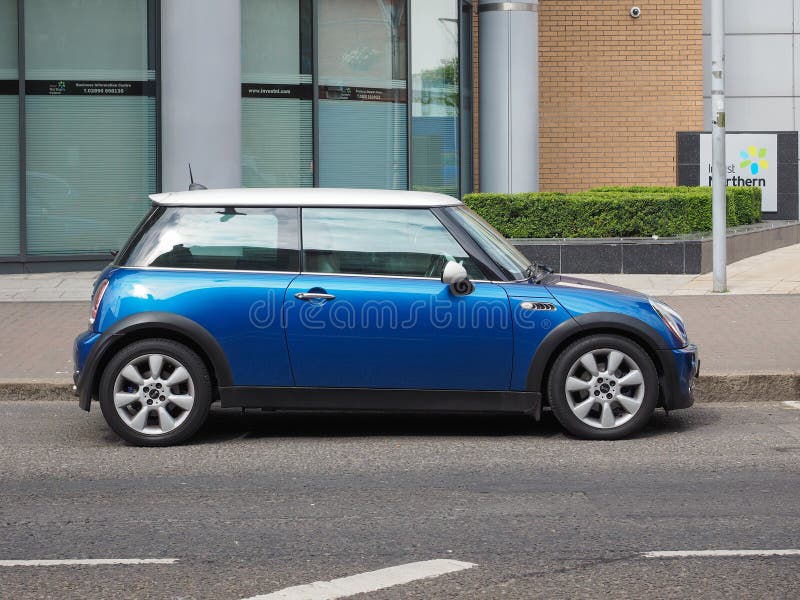 Blue Mini car in Belfast editorial photography. Image of mini - 124609102