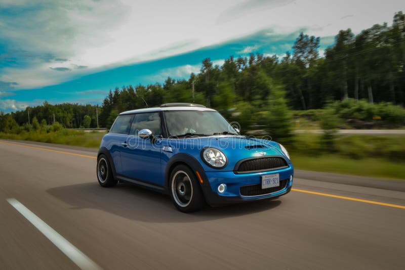 Blue Mini Cooper on Road during Drive Editorial Stock Photo - Image of ...