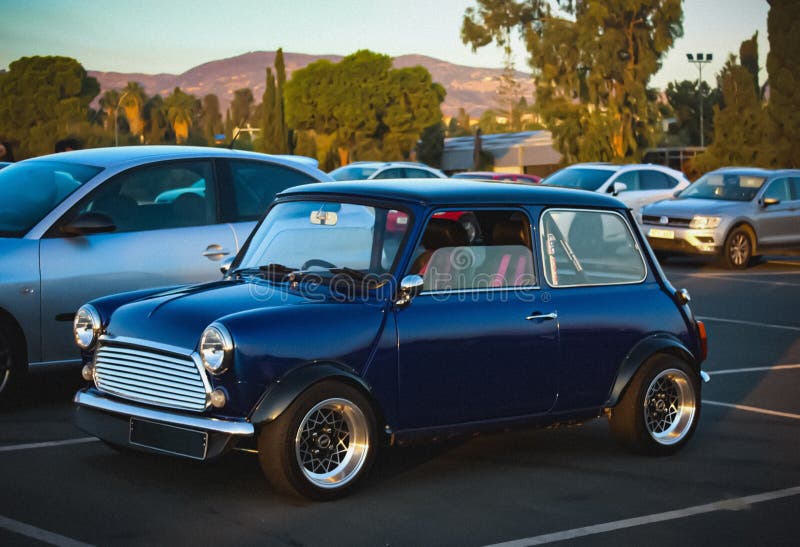 Blue Mini Cooper editorial stock image. Image of blue - 293126264