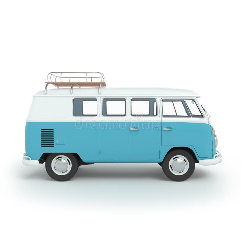 Blue Minibus for Camping and Traveling. Side View Stock Illustration ...