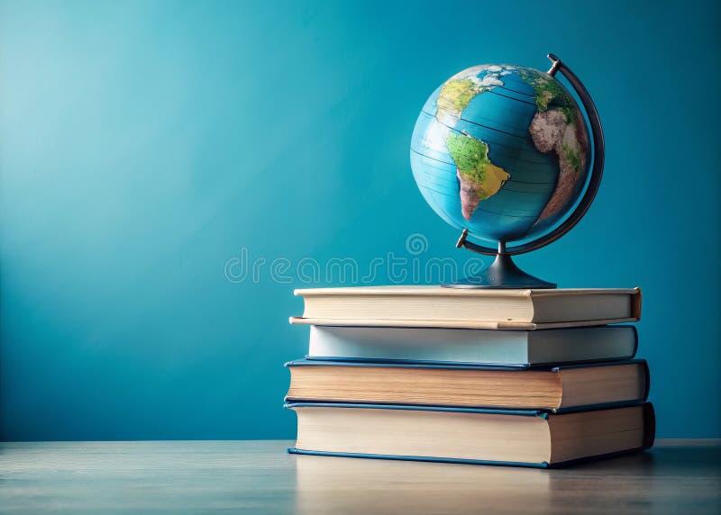Blue Minimalist Background Featuring Books and Globe Inspiring Academic ...