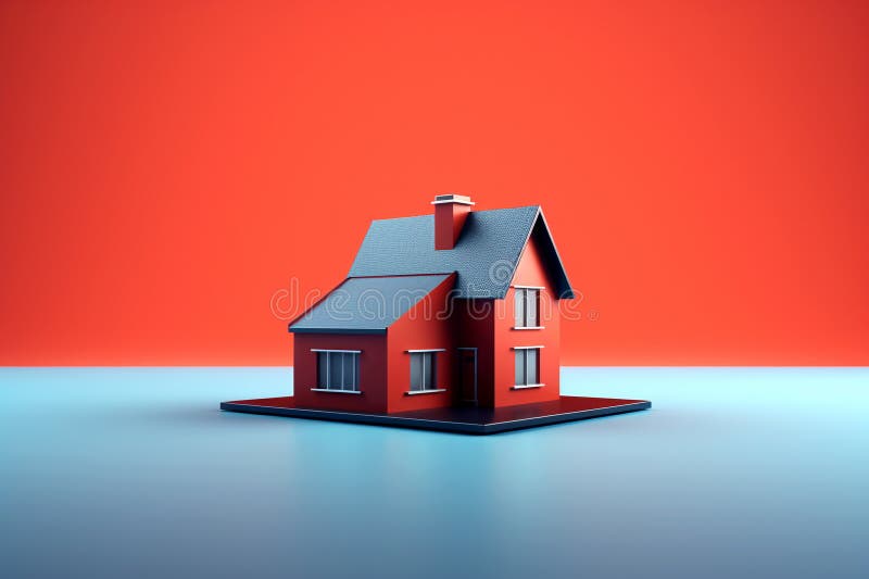 Blue Minimalist Design with Red House. Minimalist Red Home on Blue ...