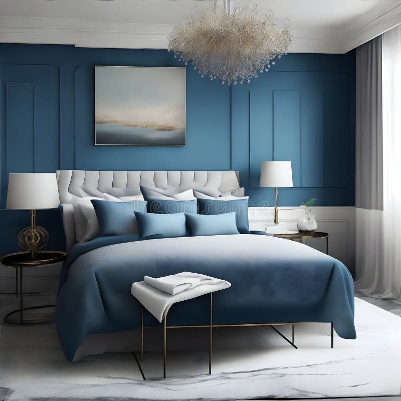 Blue Minimalist Mockup Frame for Interior Design Stock Illustration ...