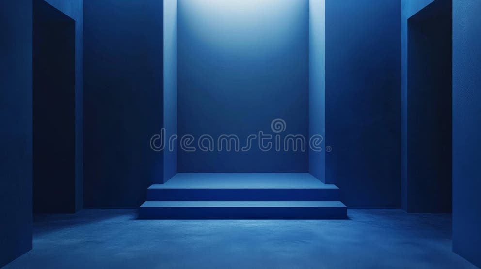 Blue Minimalist Room Two-Step Platform, Overhead Light, Abstract ...