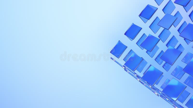 Blue Minimalist Translucent Cube of Glass Blocks Rotate on Light Blue ...