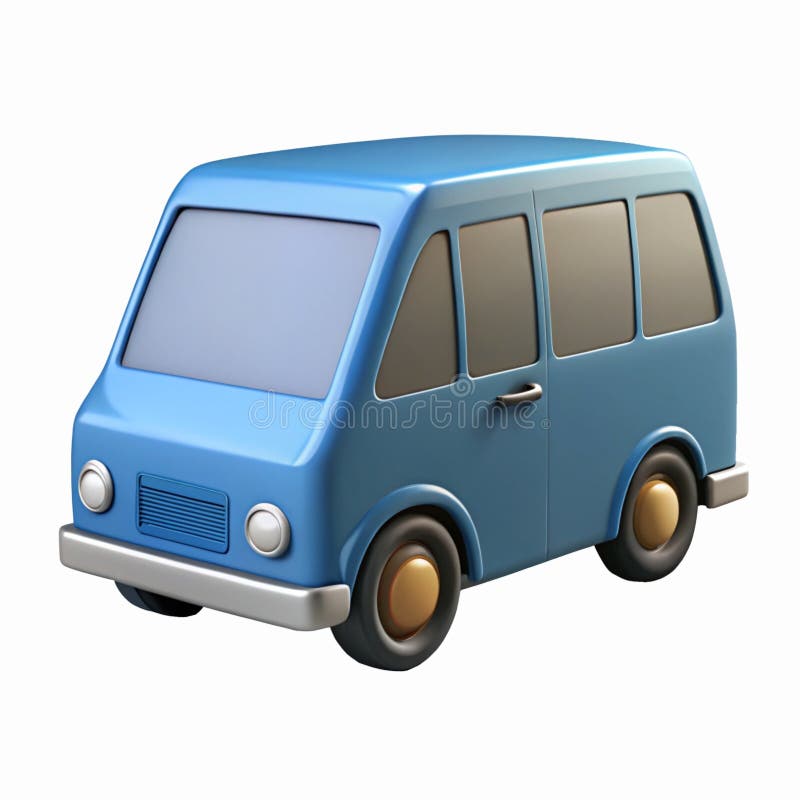 Blue Minivan 3D Illustration with Rounded Windows and Transparent ...