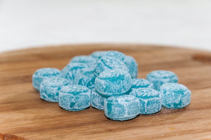 Blue Mint Candy on the Wooden Board Stock Image - Image of menthol ...