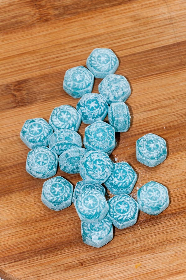 Blue Mint Candy on the Wooden Board Stock Image - Image of dessert ...