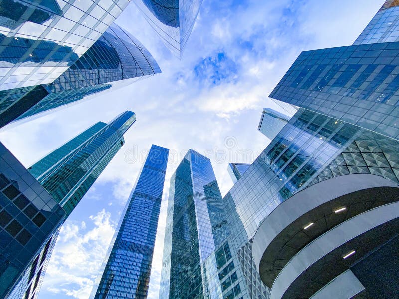 Blue Mirror Glass Facade Skyscraper Buildings Stock Image - Image of ...
