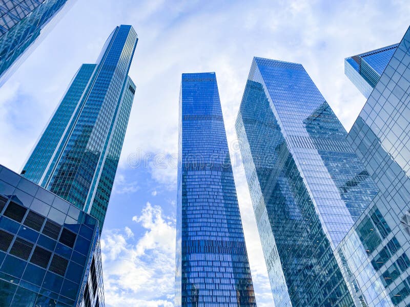 Blue Mirror Glass Facade Skyscrapers Stock Image - Image of moscow ...