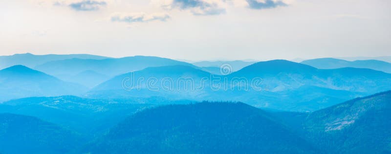 Blue Mist Mountains Landscape Stock Photo - Image of meadow, mist ...
