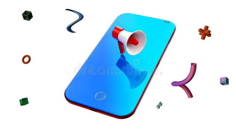 Blue Mobile Phone with Loudspeaker. Isolated on White Background. 3D ...