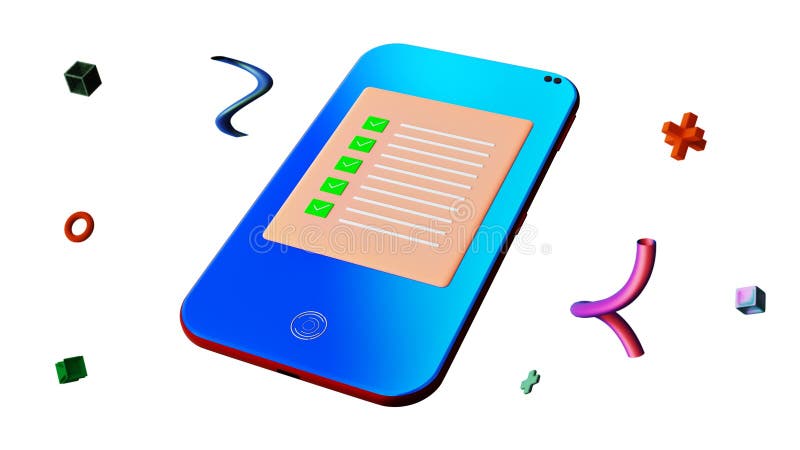 Blue Mobile Phone with Notes. 3D Render. Isolated on White Background ...