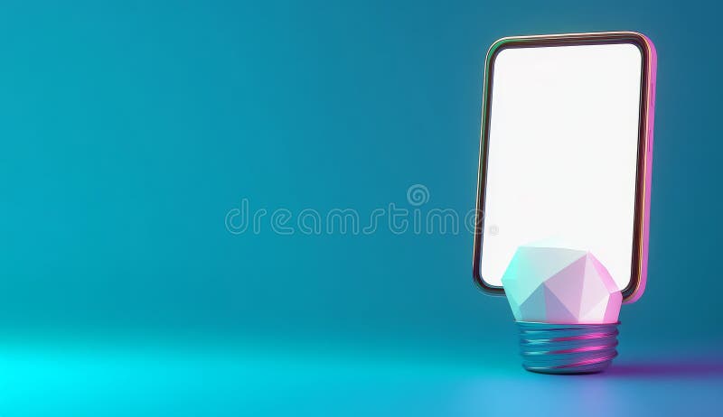 A Blue Mobile Phone, a White Screen, and a Hologram Light Bulb are ...