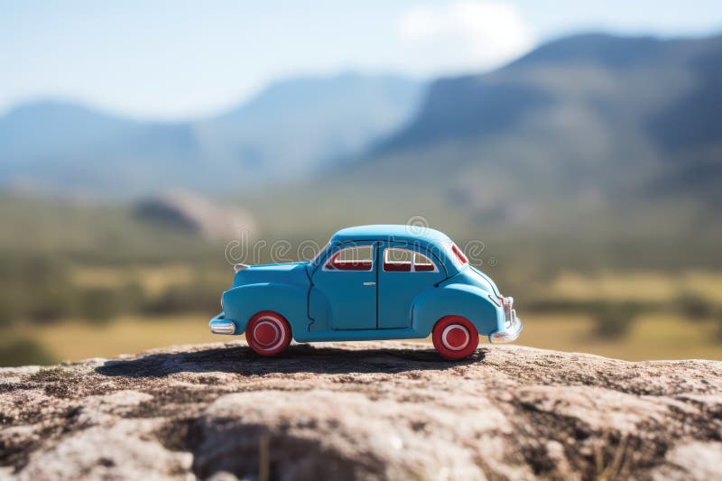 Blue Model of Retro Car on Mountain Landscape. Generative AI Stock ...