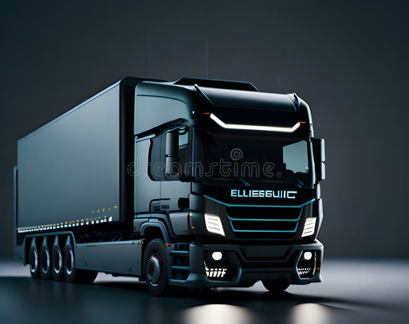 Blue Modern Commercial Truck with Trailer on a Dark Blue Background. 3 ...