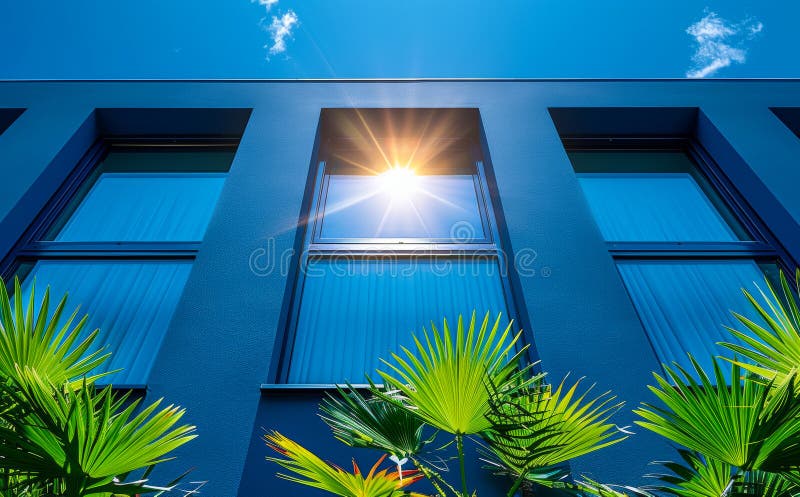 Sun Shining Modern Window Bright Blue Sky Reflection Tree Stock Photos - Free & Royalty-Free ...
