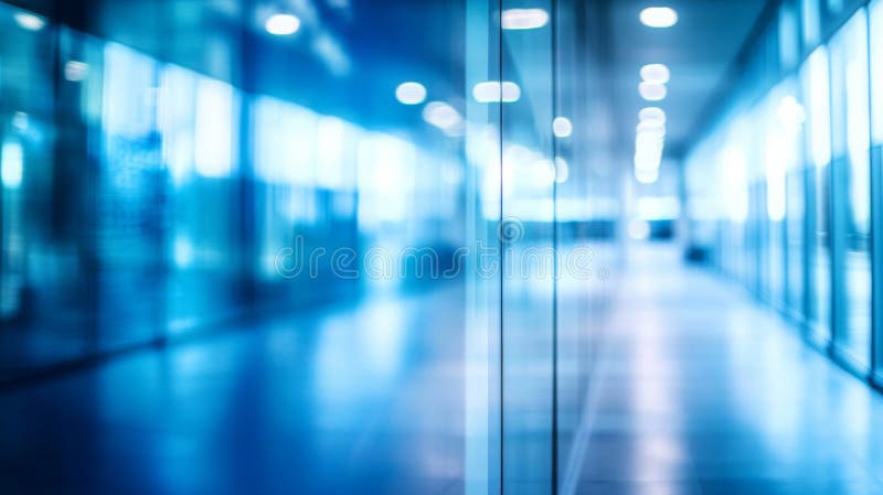 Blue Modern Office Hallway Interior with Blurred Background Stock ...