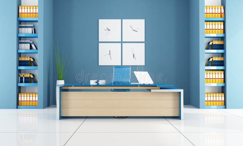 Blue modern office space stock illustration. Illustration of time ...
