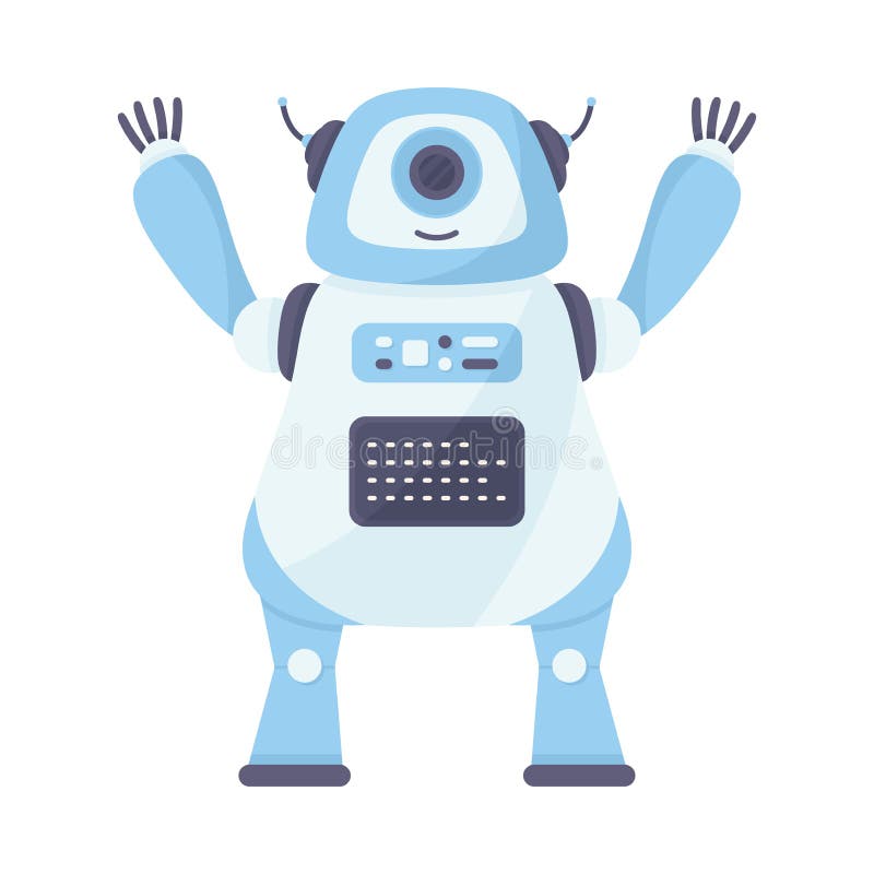 Blue Modern Robot and Humanoid Bot with Smiling Face As Artificial ...