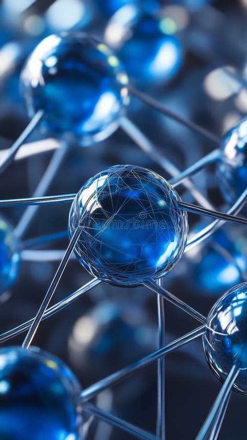 Blue Molecular Network with Connected Spheres, 3D Render Stock ...