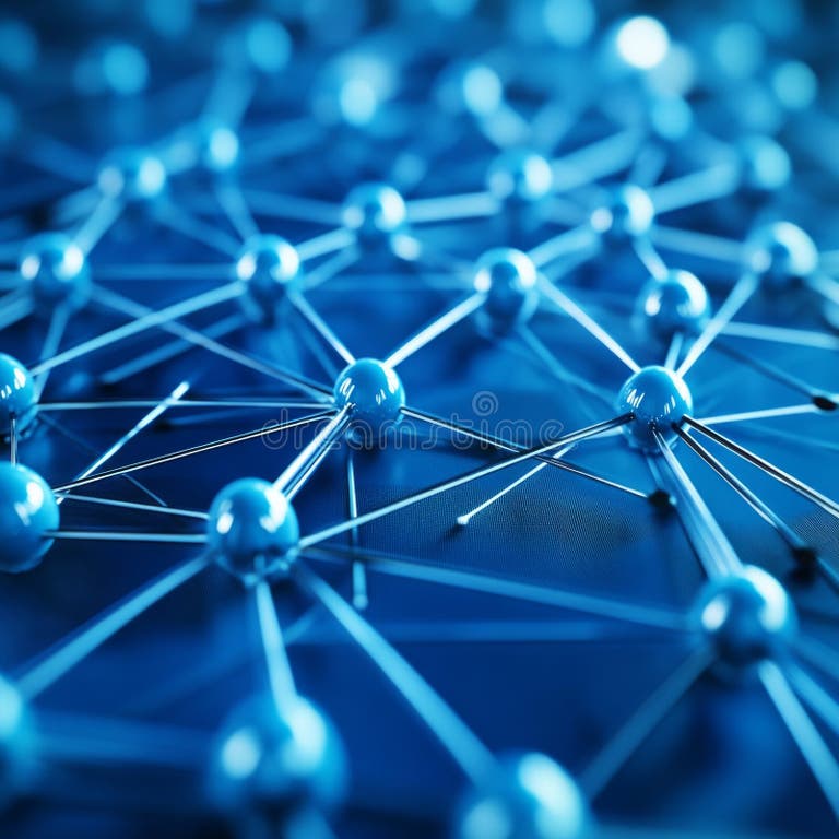 Blue Molecular Network with Connected Spheres and Lines Visualizing ...