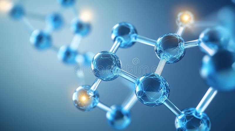 Blue Molecular Structure with Highlighted Nodes and Bonds Stock ...