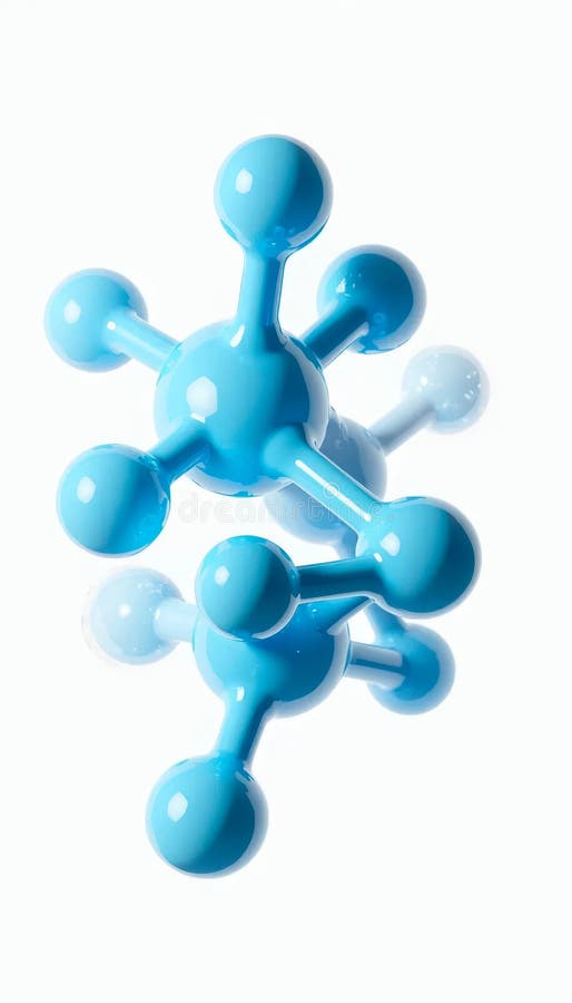 Blue Molecular Structure Model with Multiple Bonds, Isolated on White ...