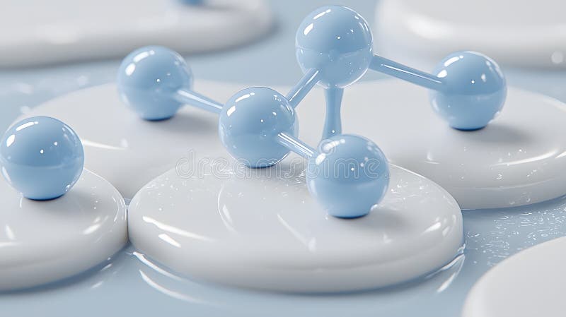 Blue Molecular Structures on Glossy White Surface Stock Illustration ...